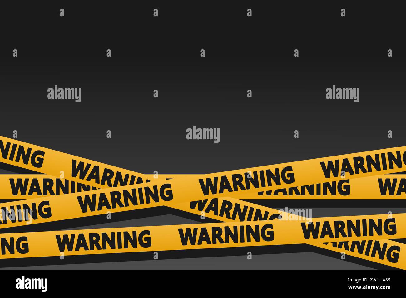 Yellow warning ribbons or caution tape on black background. Warning ...