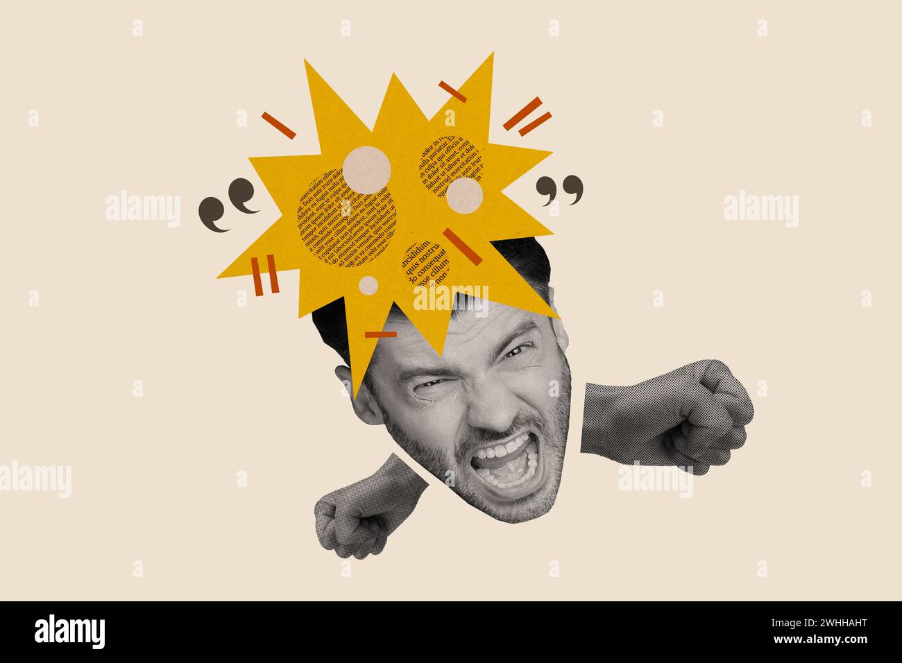 Creative image collage outraged man furious face fragment aggressive ...