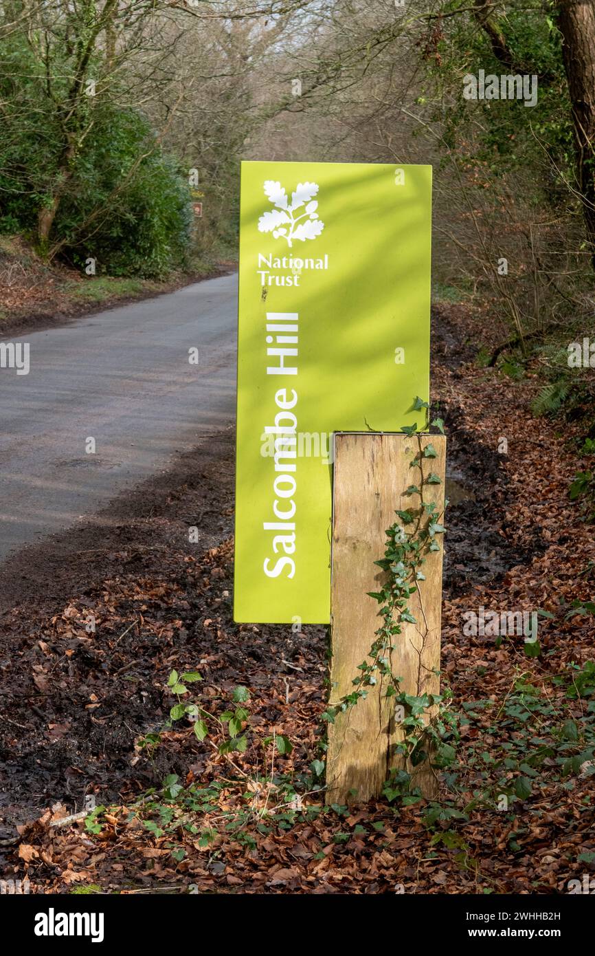 National Trust sign outside a walkers car park at Salcombe Hill ...