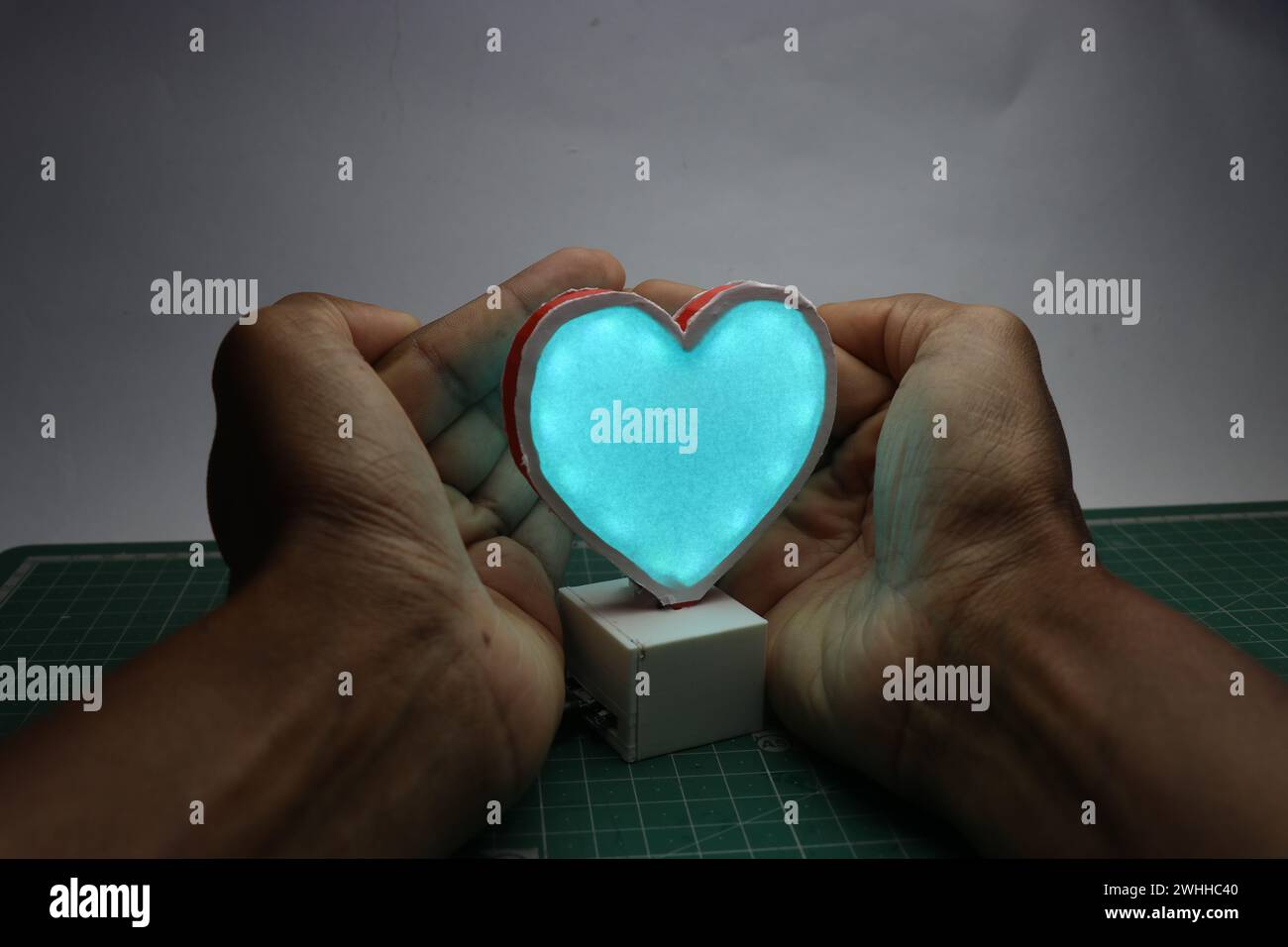 LED light with glowing color inside the shape of heart. Love concept ...