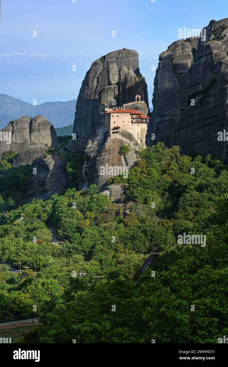 Monastery of St. Nicholas Anapausas situated at the top of a cliff in ...
