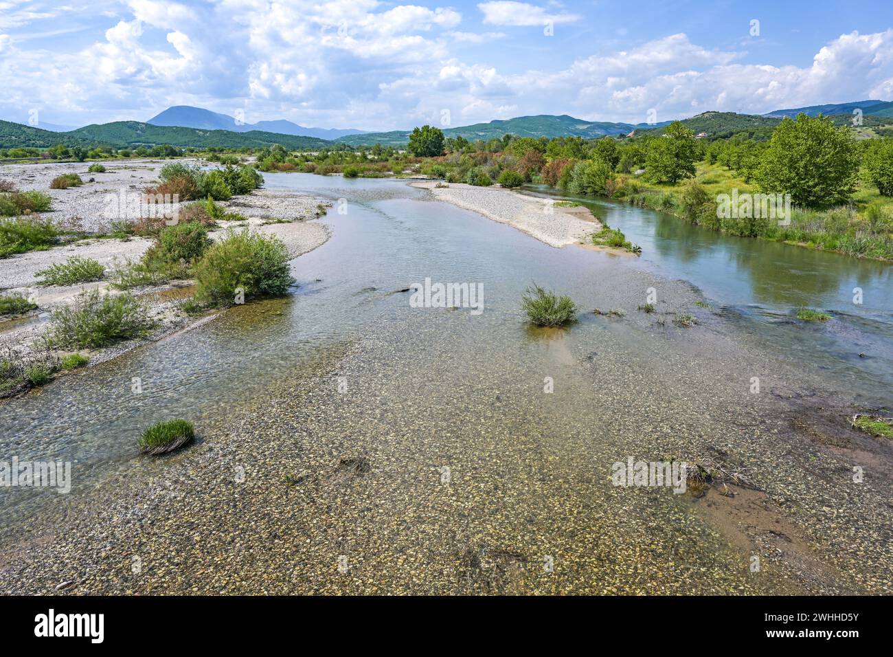 Low water in the riverbed of the Pinios, one of the longest rivers in ...