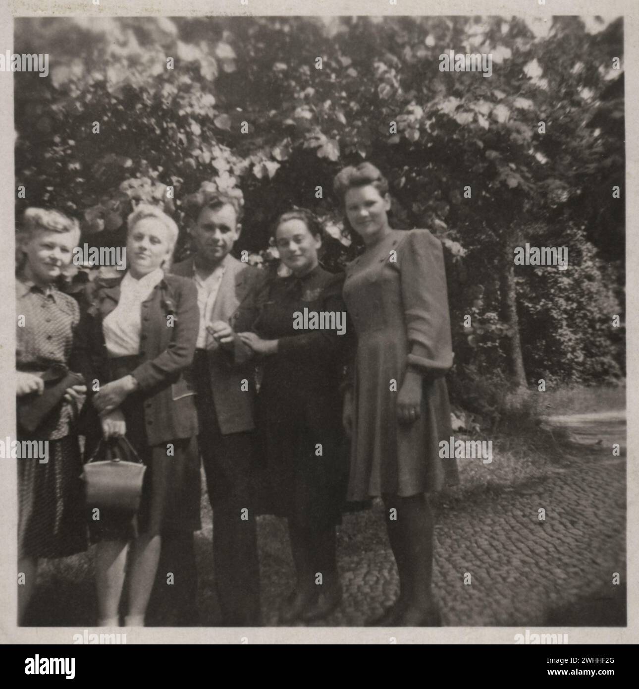 Vintage amateur group photo of happy Soviet people after ww2, Germany ...