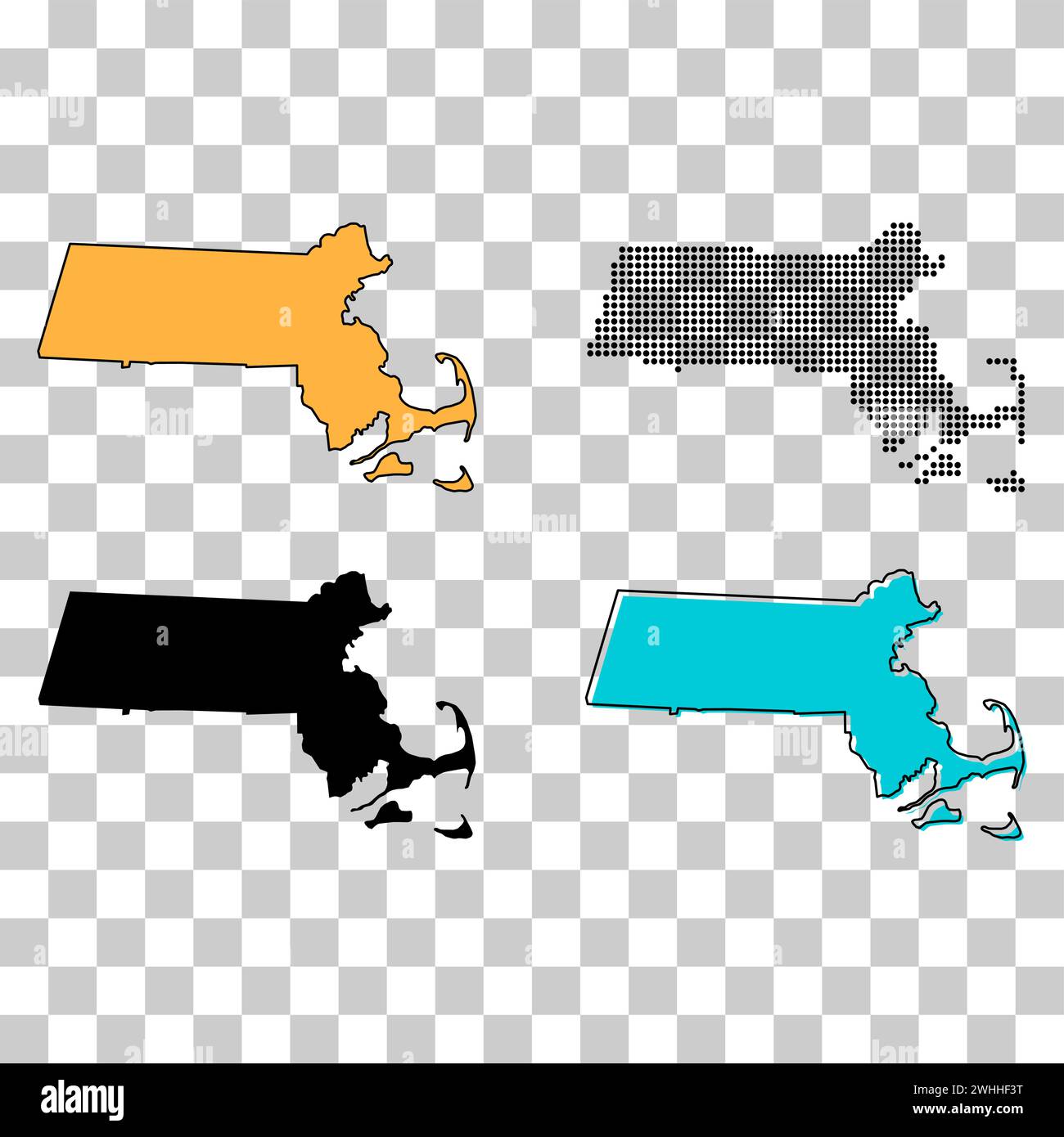 Set of Massachusetts map, united states of america. Flat concept icon ...