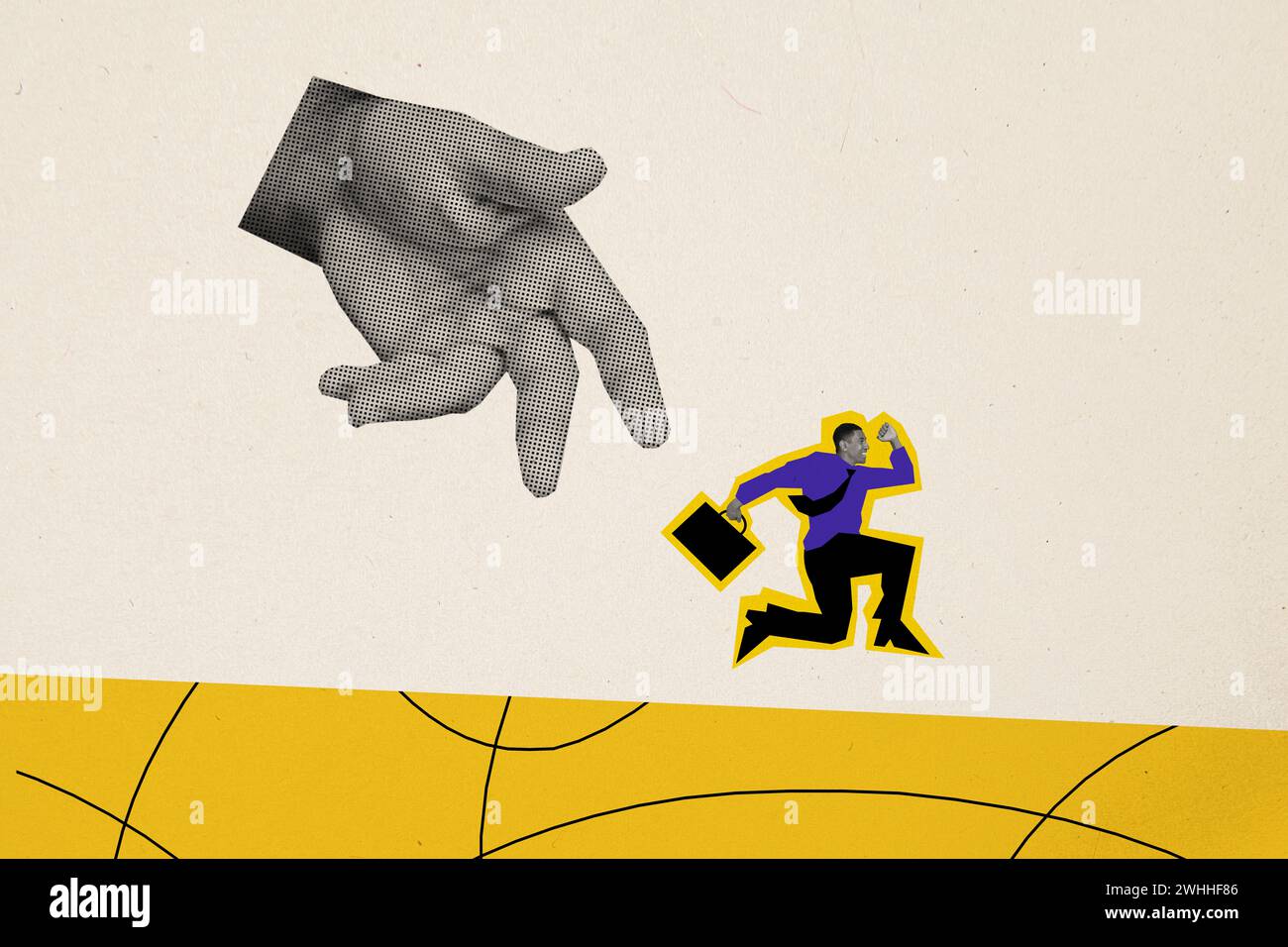 Creative photo collage poster running young businessman human hand ...