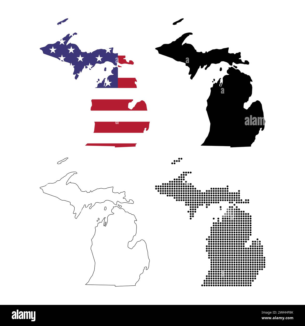 Set of Michigan map, united states of america. Flat concept icon vector ...