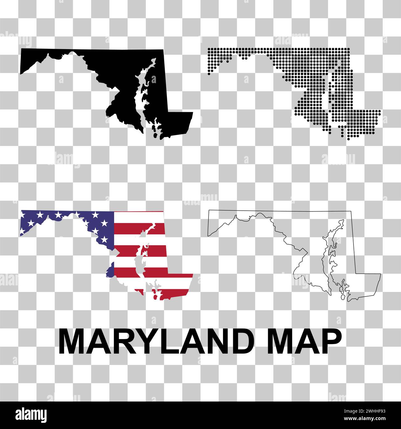 Set of Maryland map, united states of america. Flat concept icon vector ...