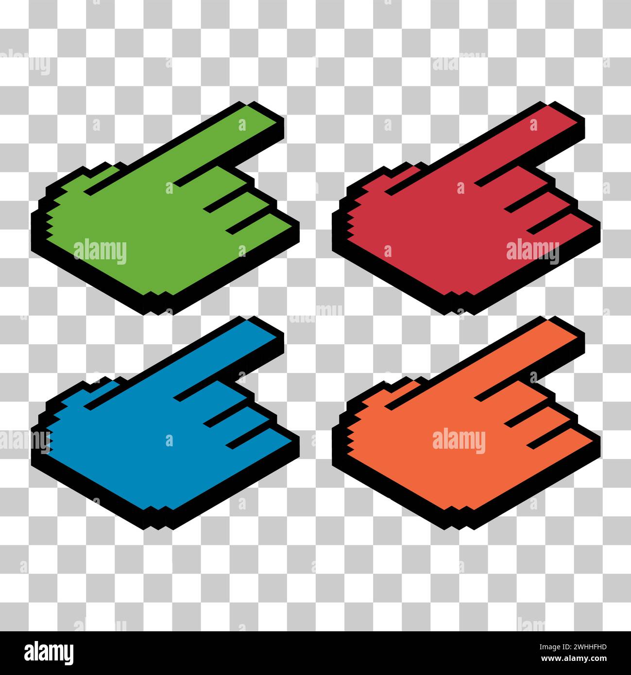 Set of finger ixometric pixel, web cursor click mouse symbol, computer pointer vector ...