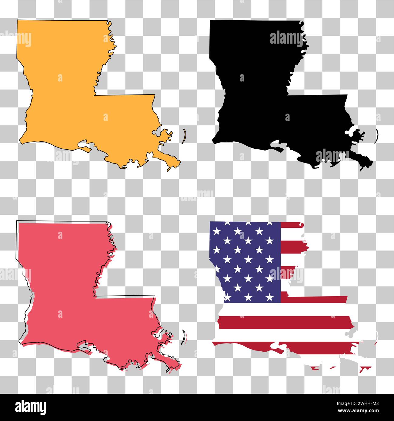 Set of Louisiana map, united states of america. Flat concept icon ...