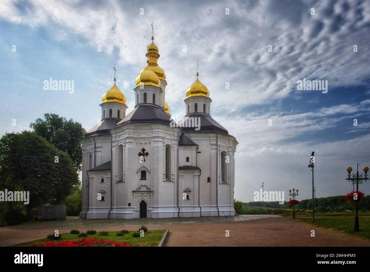 The ancient Orthodox Church of St. Catherine, a resplendent white ...