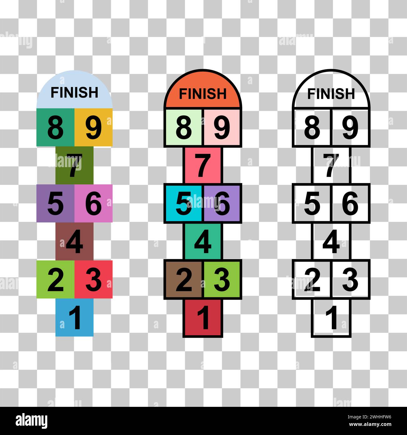 Set of Hopscotch outdoor icon, fun play jump active game kid, street ...