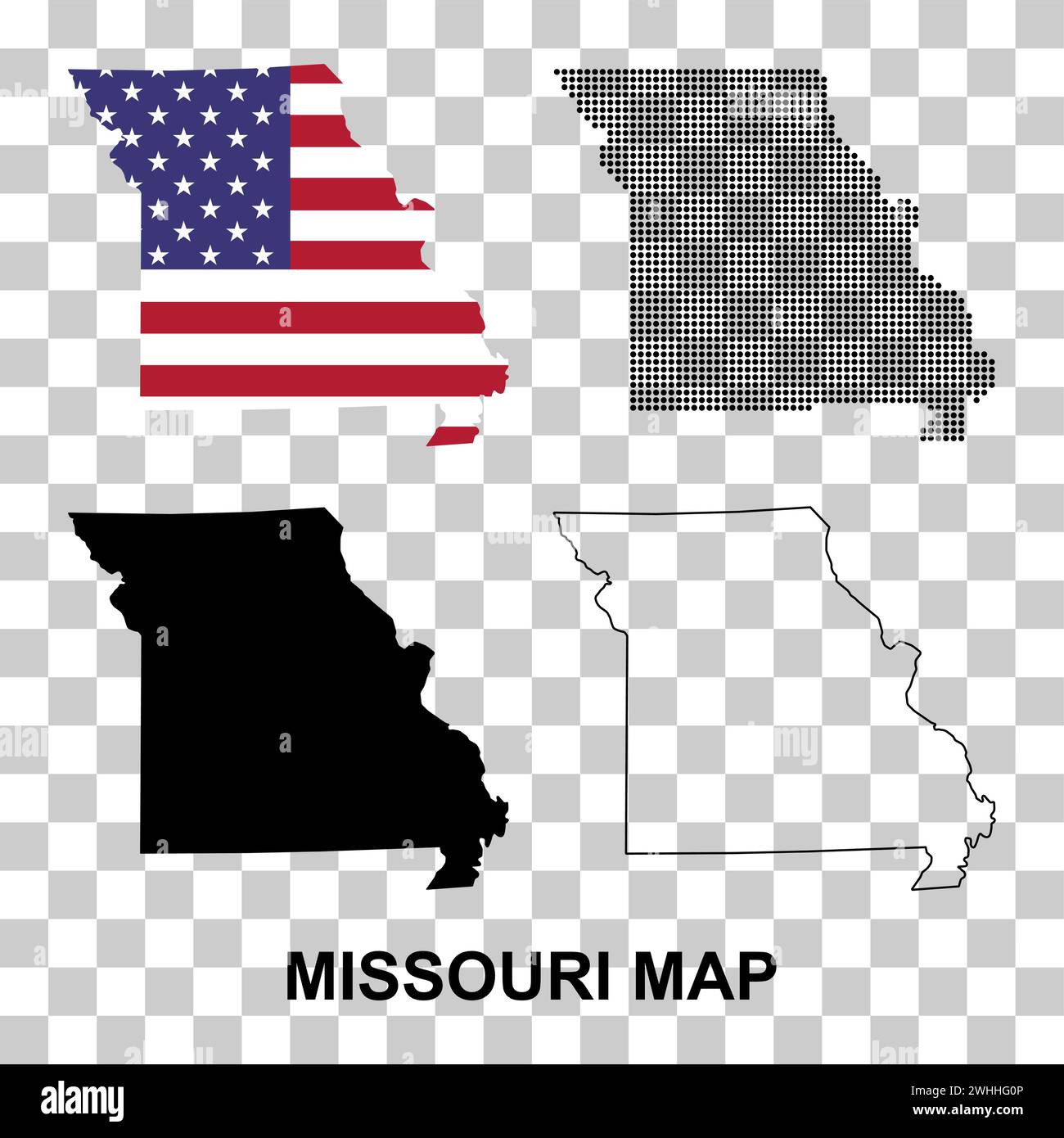 Set of Missouri map, united states of america. Flat concept icon vector ...