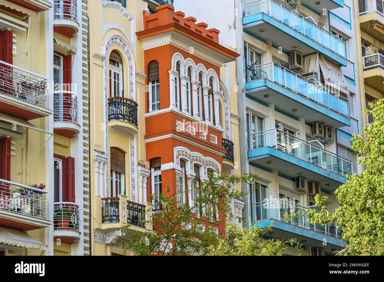 Colorful townhouse facades of historic and modern residential houses in ...