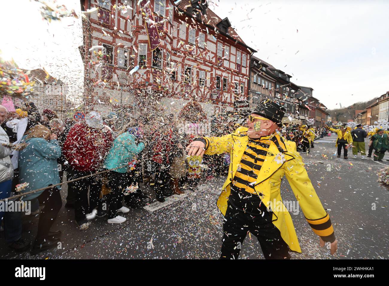 10 February 2024, Thuringia, Wasungen: Fools parade through the town in ...