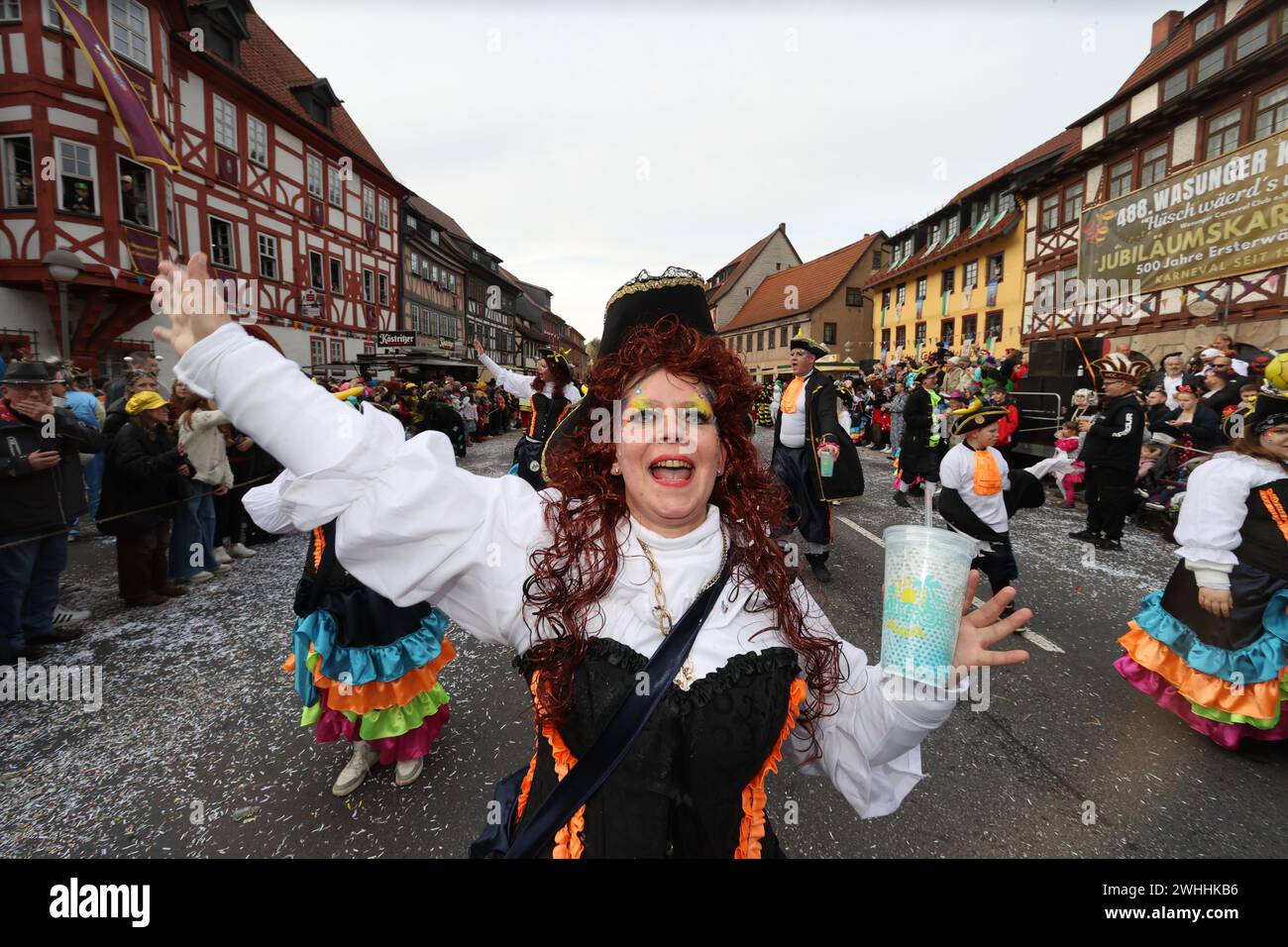 10 February 2024, Thuringia, Wasungen: Fools parade through the town in ...