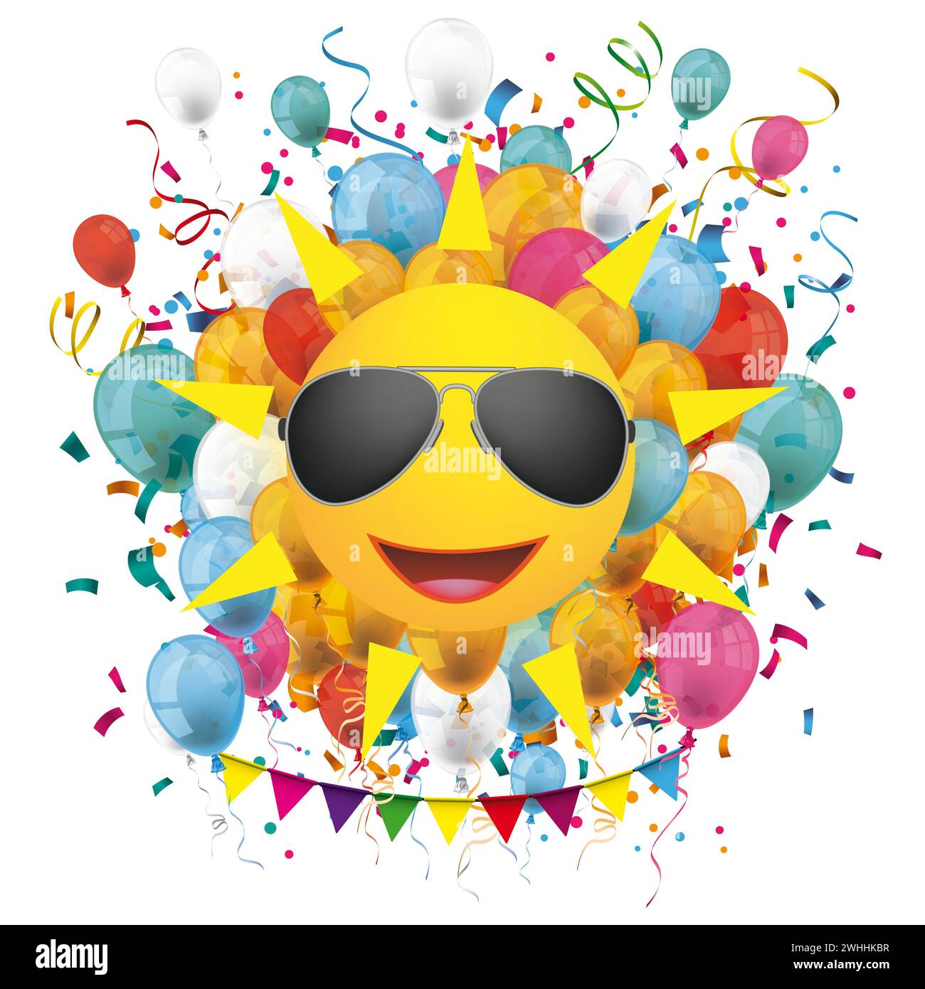 Cool sun with colored balloon on the white background. Eps 10 vector ...
