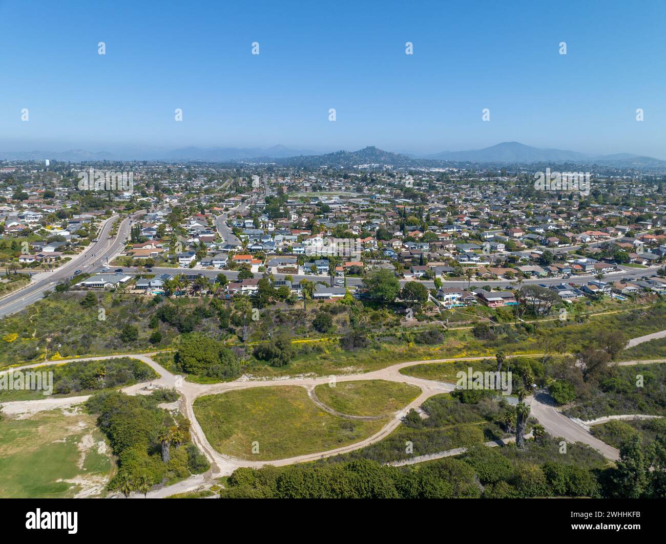 Aerial view of house in La Mesa City in San Diego, California Stock ...