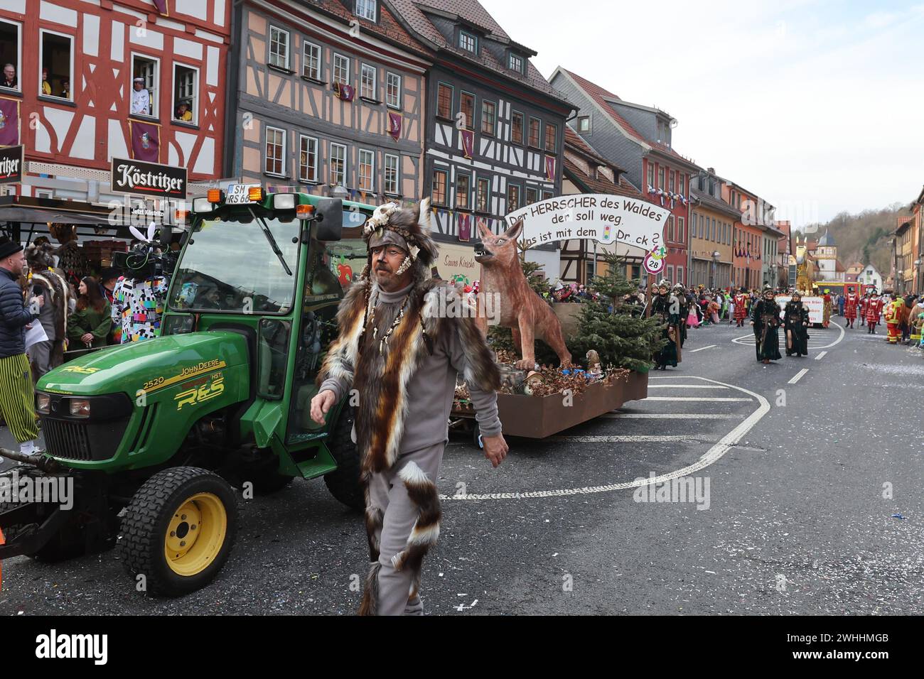 10 February 2024, Thuringia, Wasungen: Fools parade through the town in ...