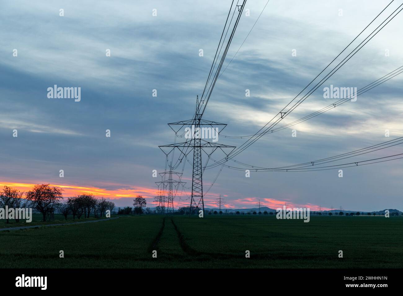Energy transmission overhead line route Stock Photo - Alamy