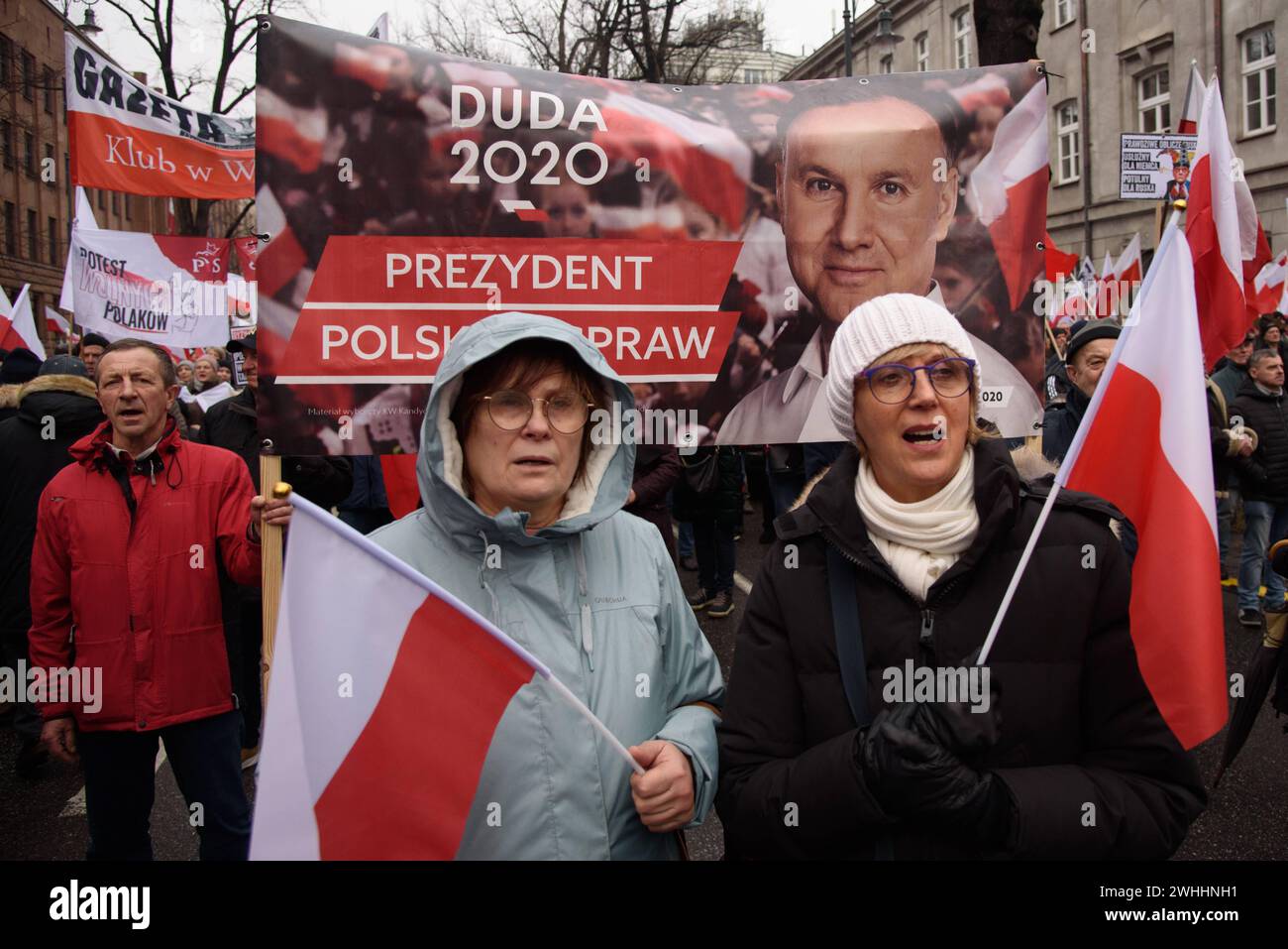Anti-Government Protest In Warsaw. Demonstrators hold a banner ...