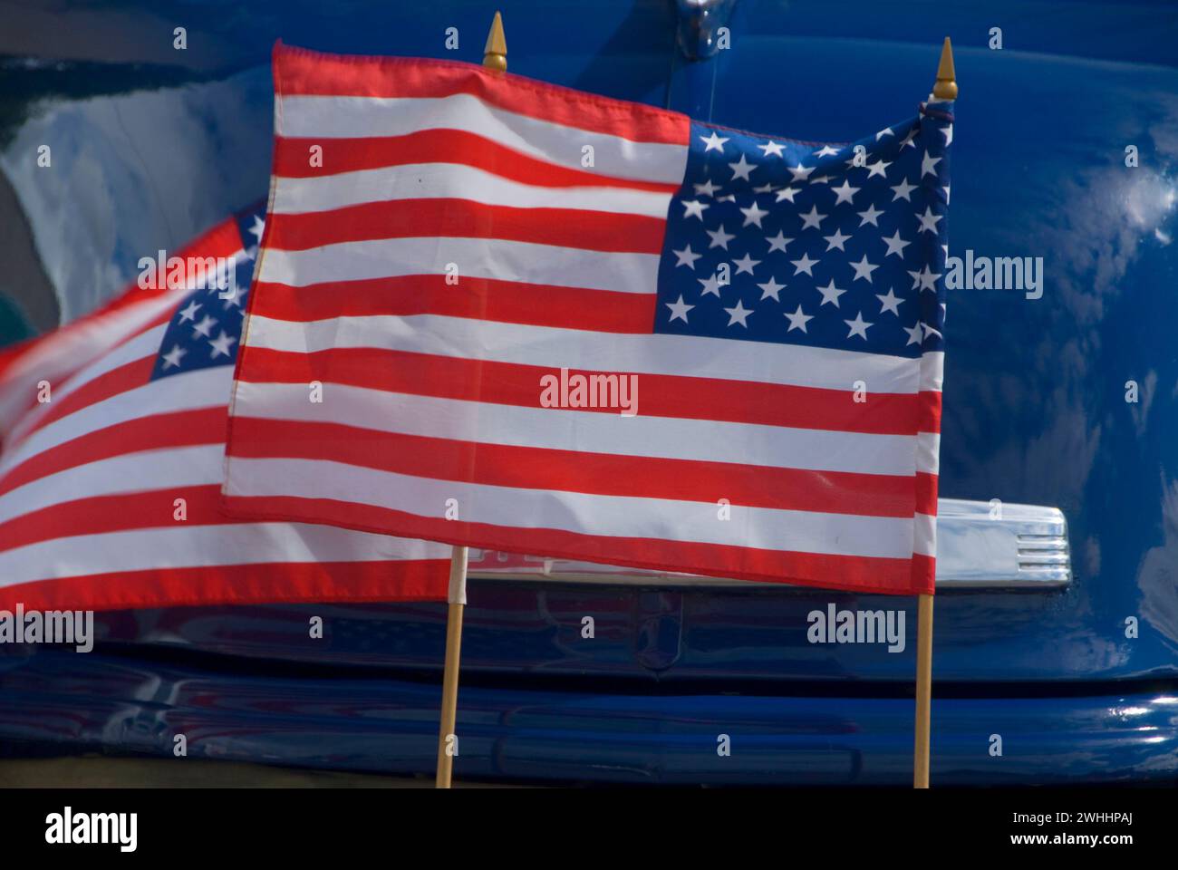 American flags on 1952 Chevrolet, St Paul Rodeo Parade, St Paul, Oregon ...