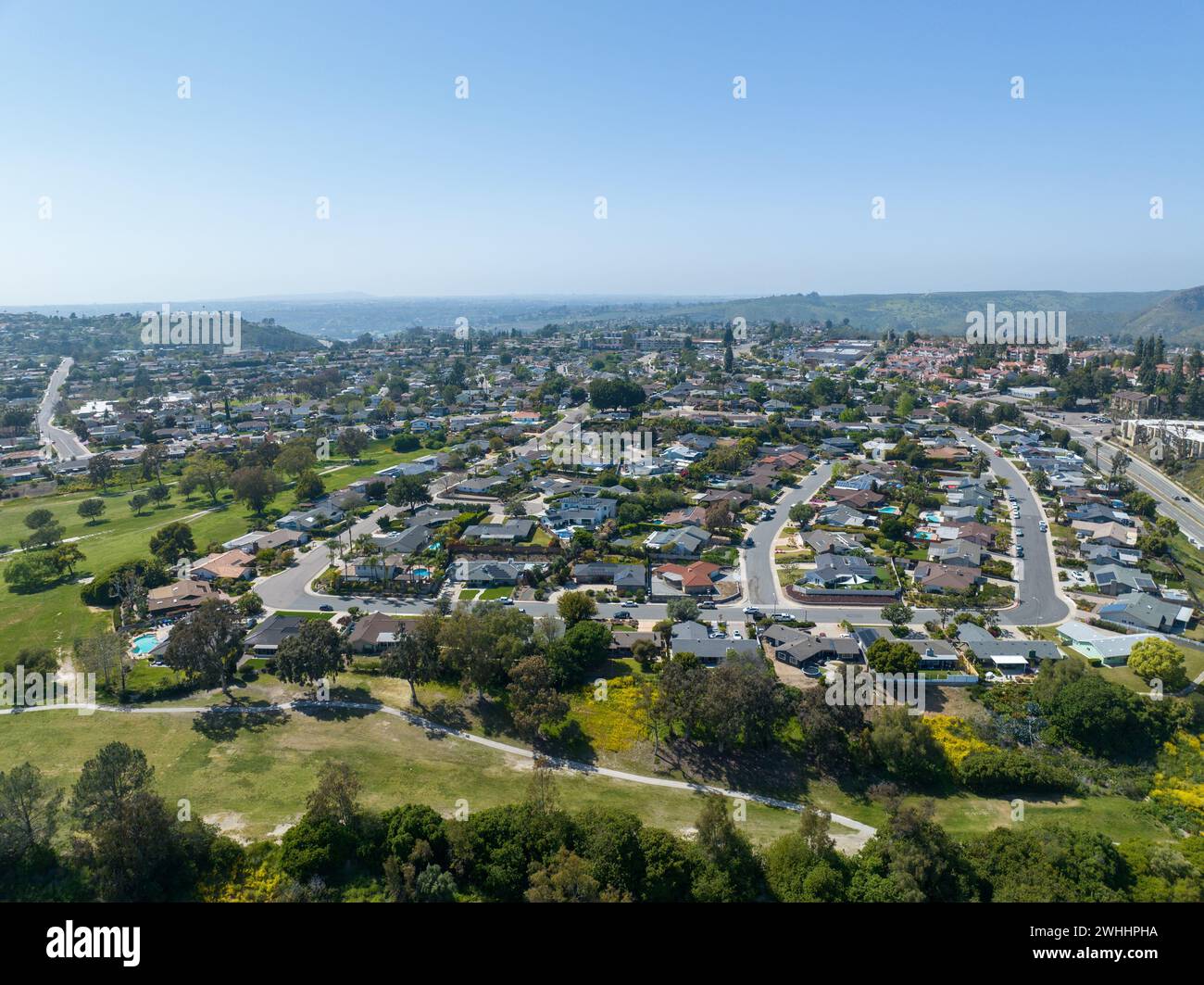 Aerial view of house in La Mesa City in San Diego, California Stock ...
