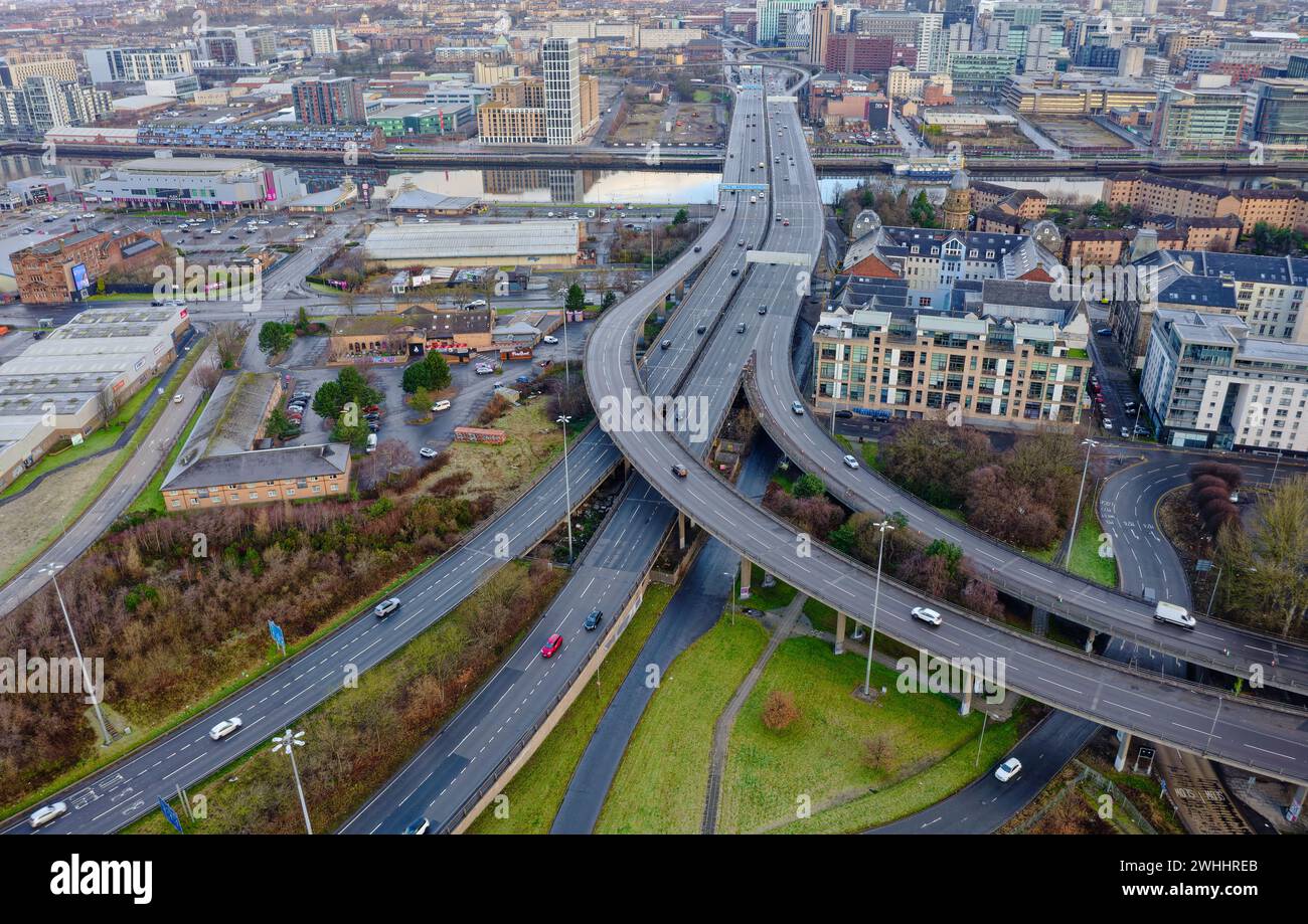 Aerial view of the Kingston Bridge over the River Clyde and M8, M74 ...