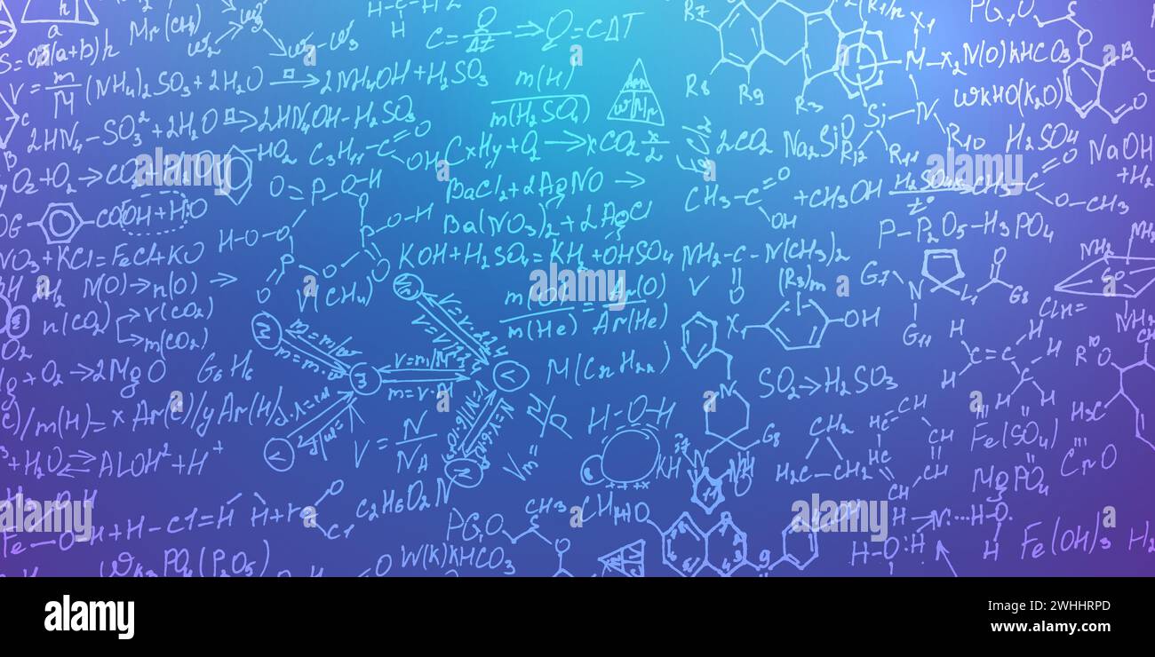 Scientific formulas with molecules .Handwritten formulas background ...