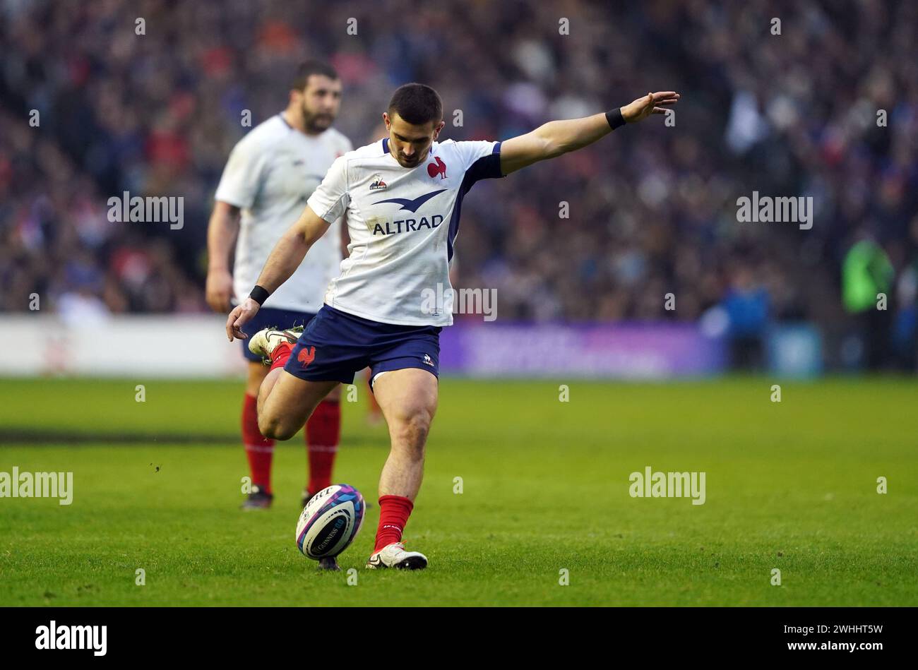 France's Thomas Ramos kicks a penalty during the Guinness Six Nations ...