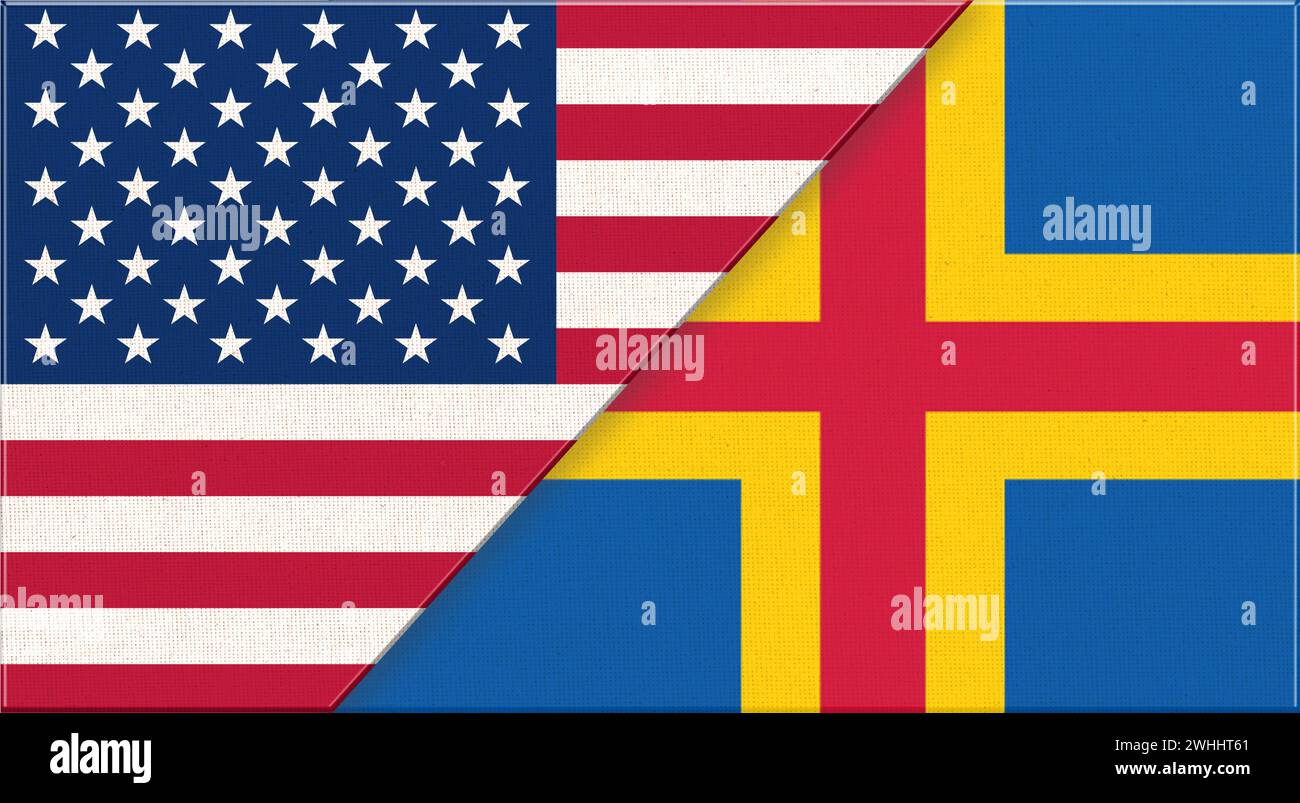 Flags of USA and Aland Islands. American and Aland Islands national ...
