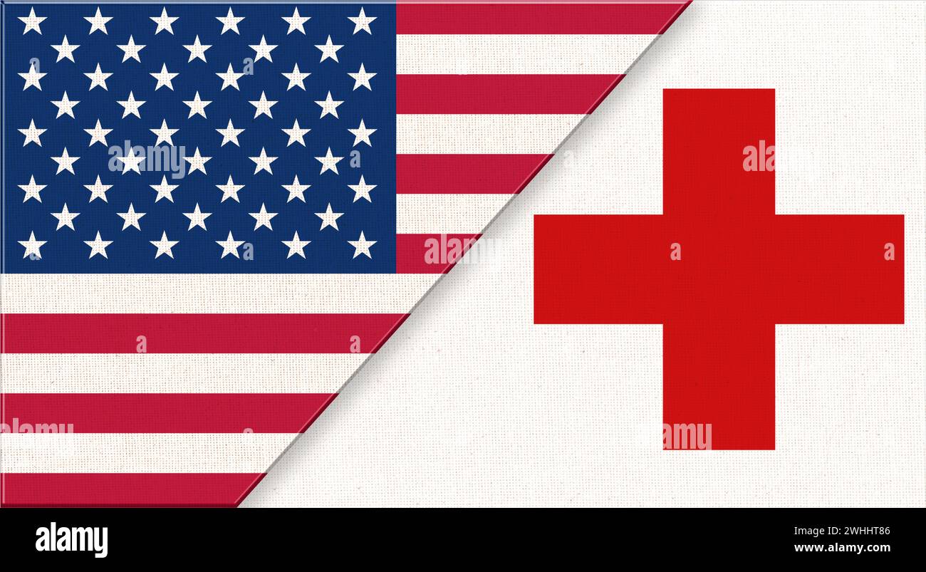 Flags of USA and International Committee of the Red Cross. American and ...