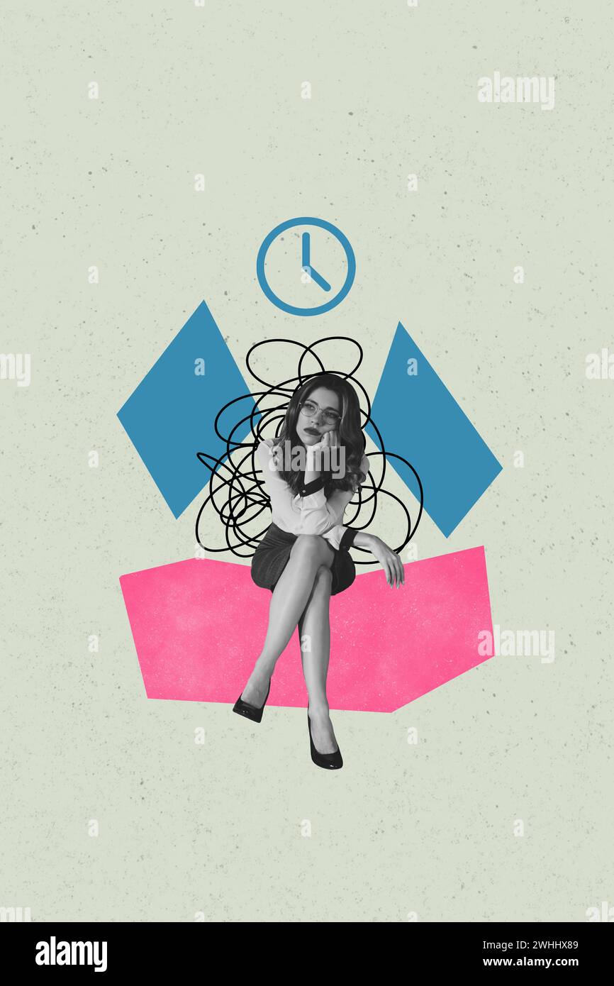 Creative abstract template graphics collage image of tired upset lady ...
