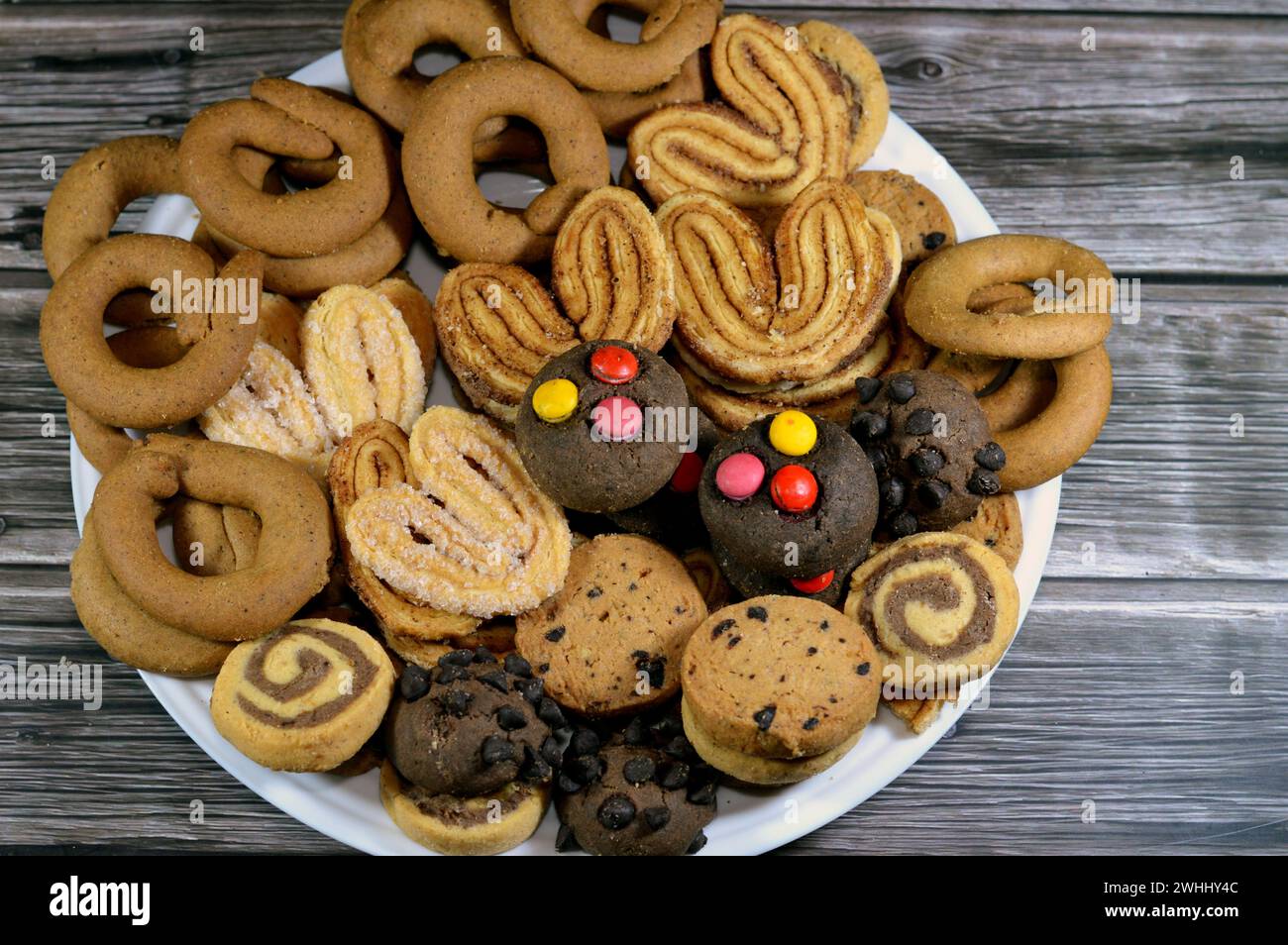 Assorted baked cookies and biscuits of cinnamon biscuits, baked round ...
