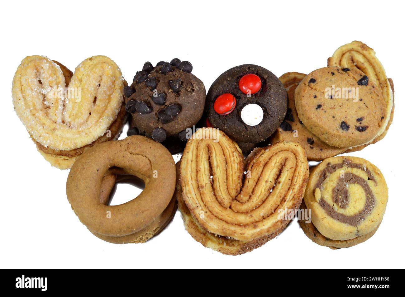 Assorted baked cookies and biscuits of cinnamon biscuits, baked round ...