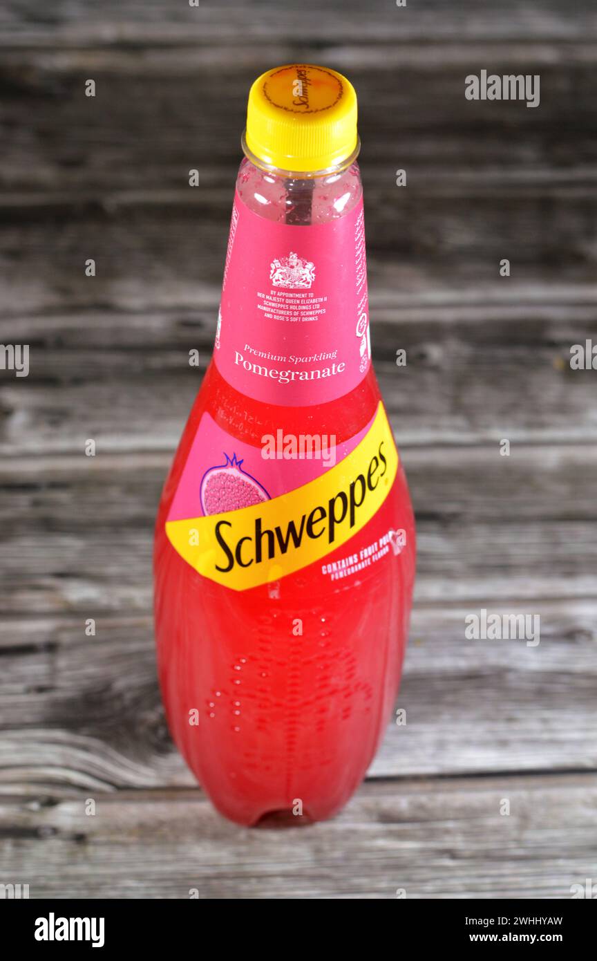 Cairo, Egypt, February 7 2024: Schweppes premium sparkling soft drink ...