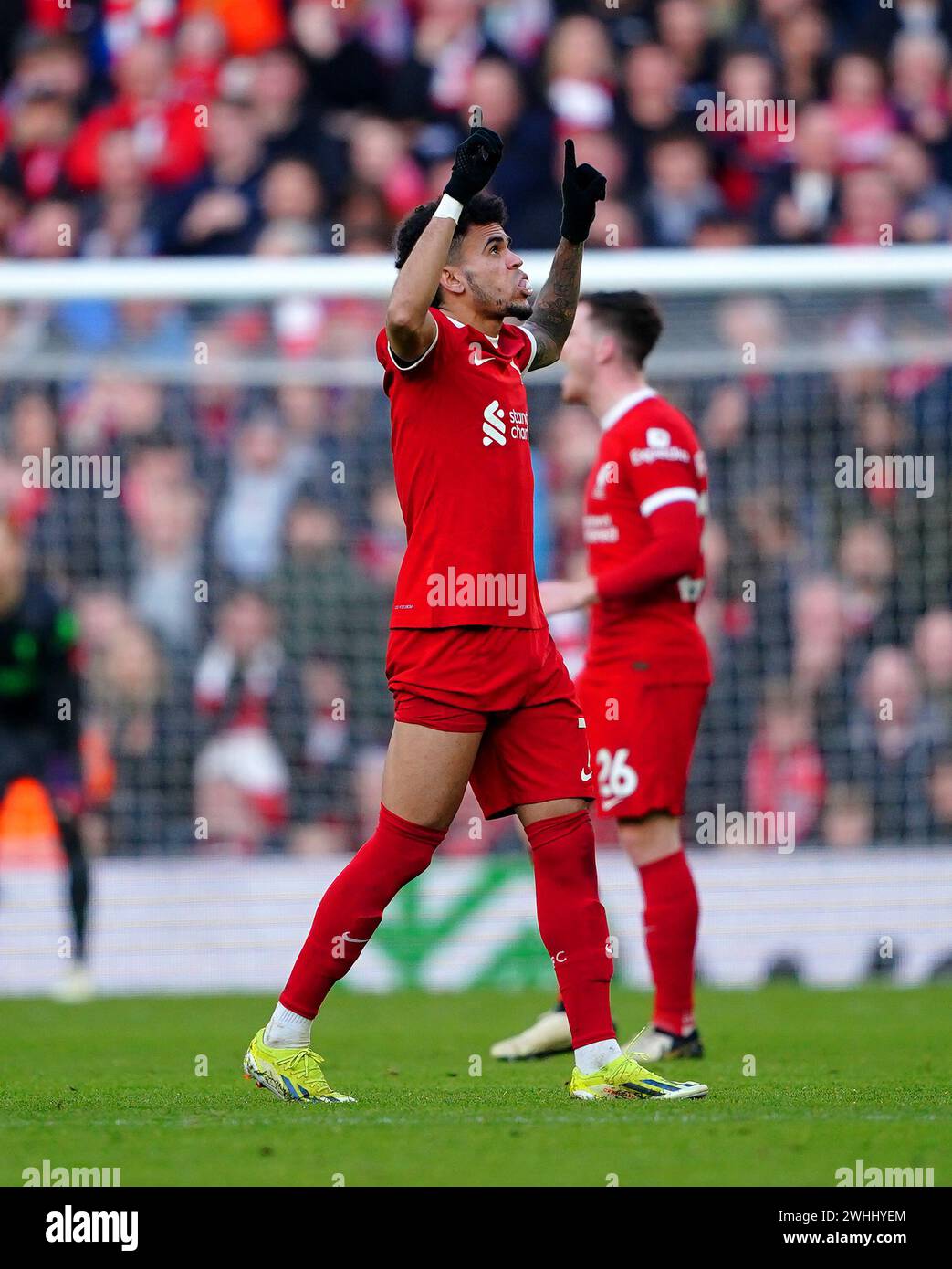 Liverpool's Luis Diaz celebrates scoring their side's second goal of ...