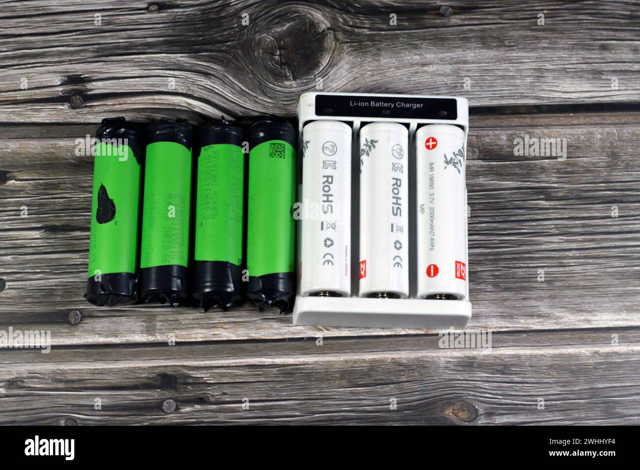 Cairo, Egypt, February 9 2024: 18650 battery pack cells, cylindrical ...