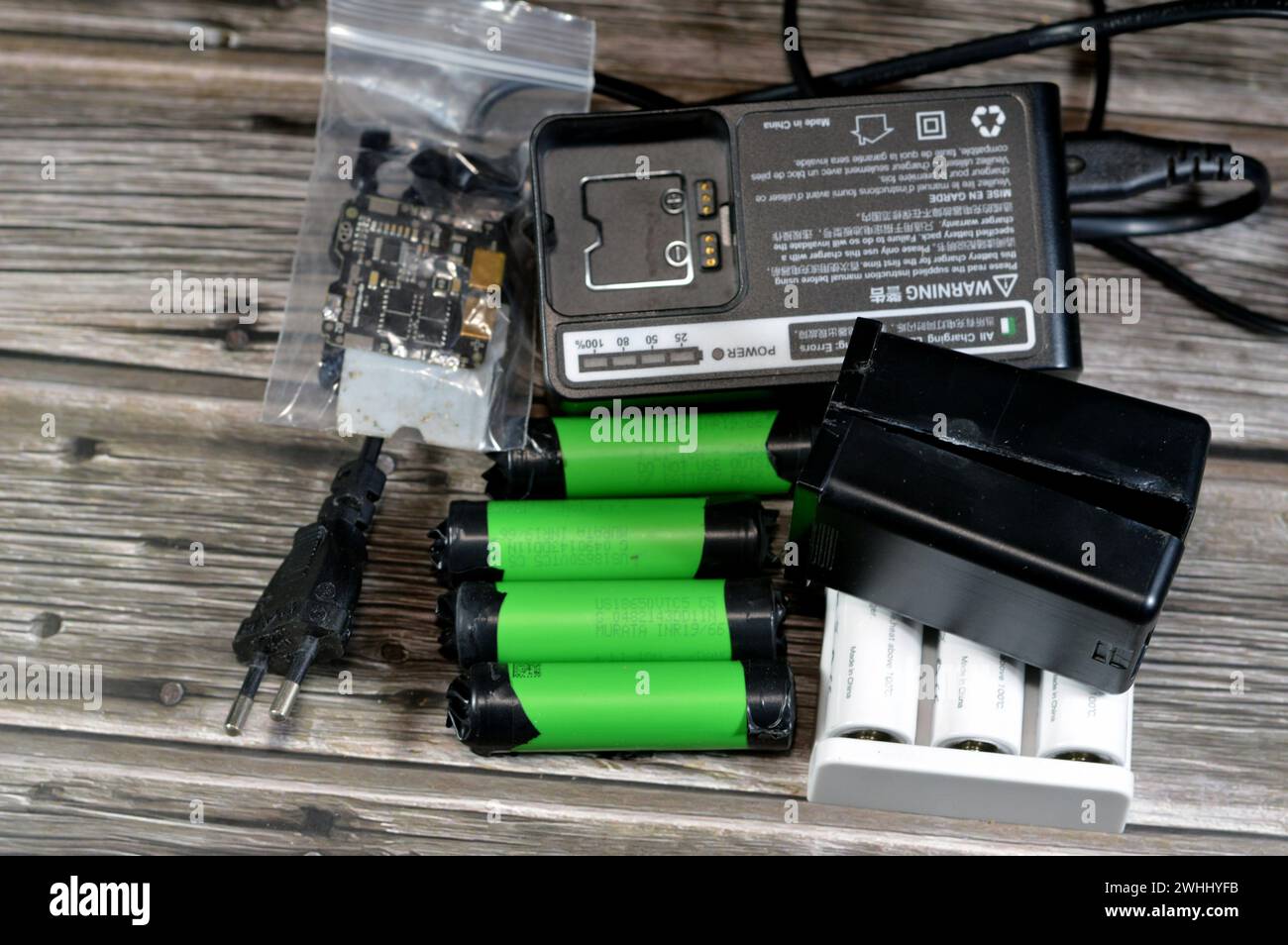 Cairo, Egypt, February 9 2024: 18650 battery pack cells, cylindrical ...