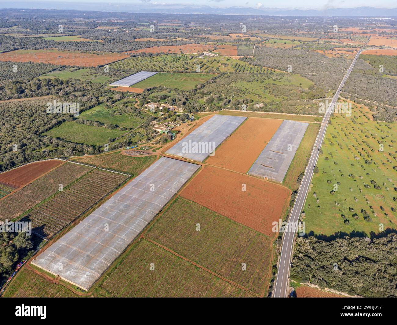 Aerial view agricultural greenhouses hi-res stock photography and images - Alamy