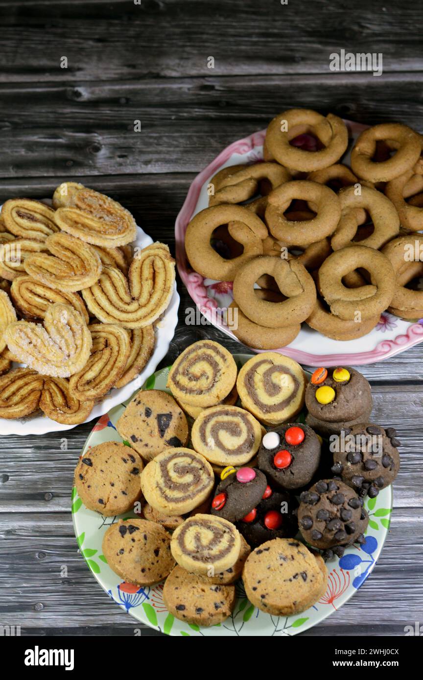 Assorted baked cookies and biscuits of cinnamon biscuits, baked round ...