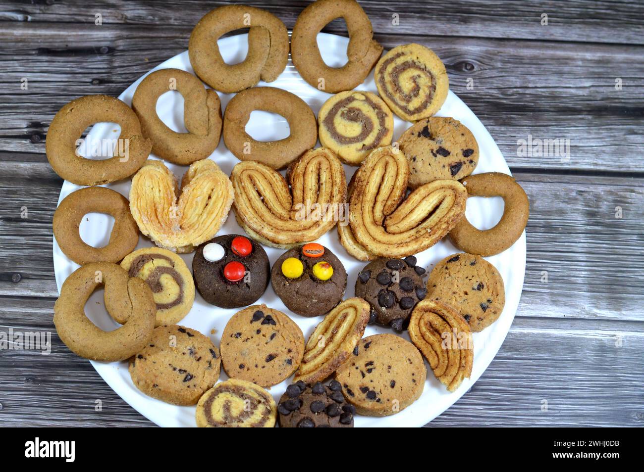 Assorted baked cookies and biscuits of cinnamon biscuits, baked round ...