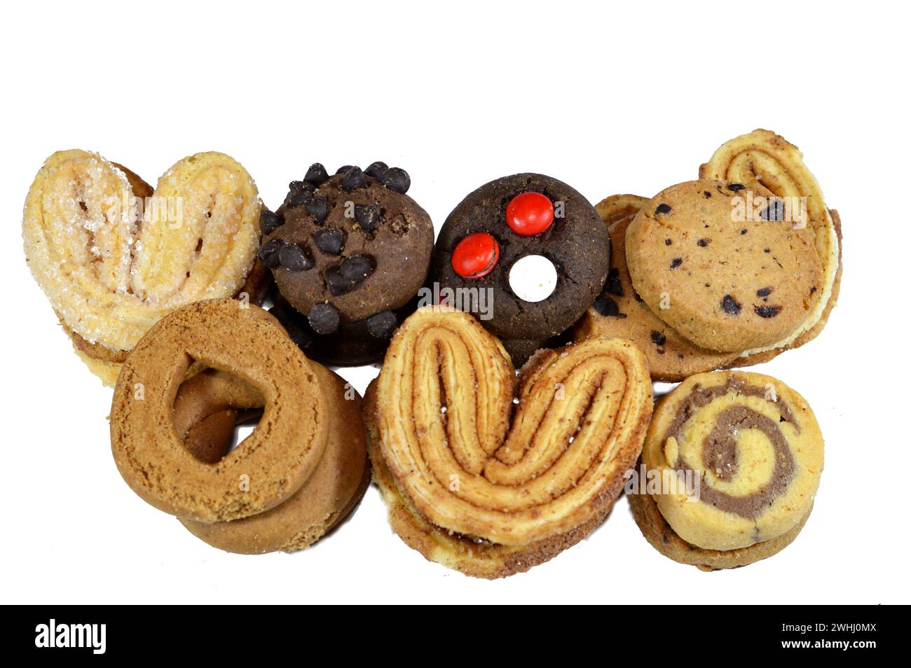 Assorted baked cookies and biscuits of cinnamon biscuits, baked round ...