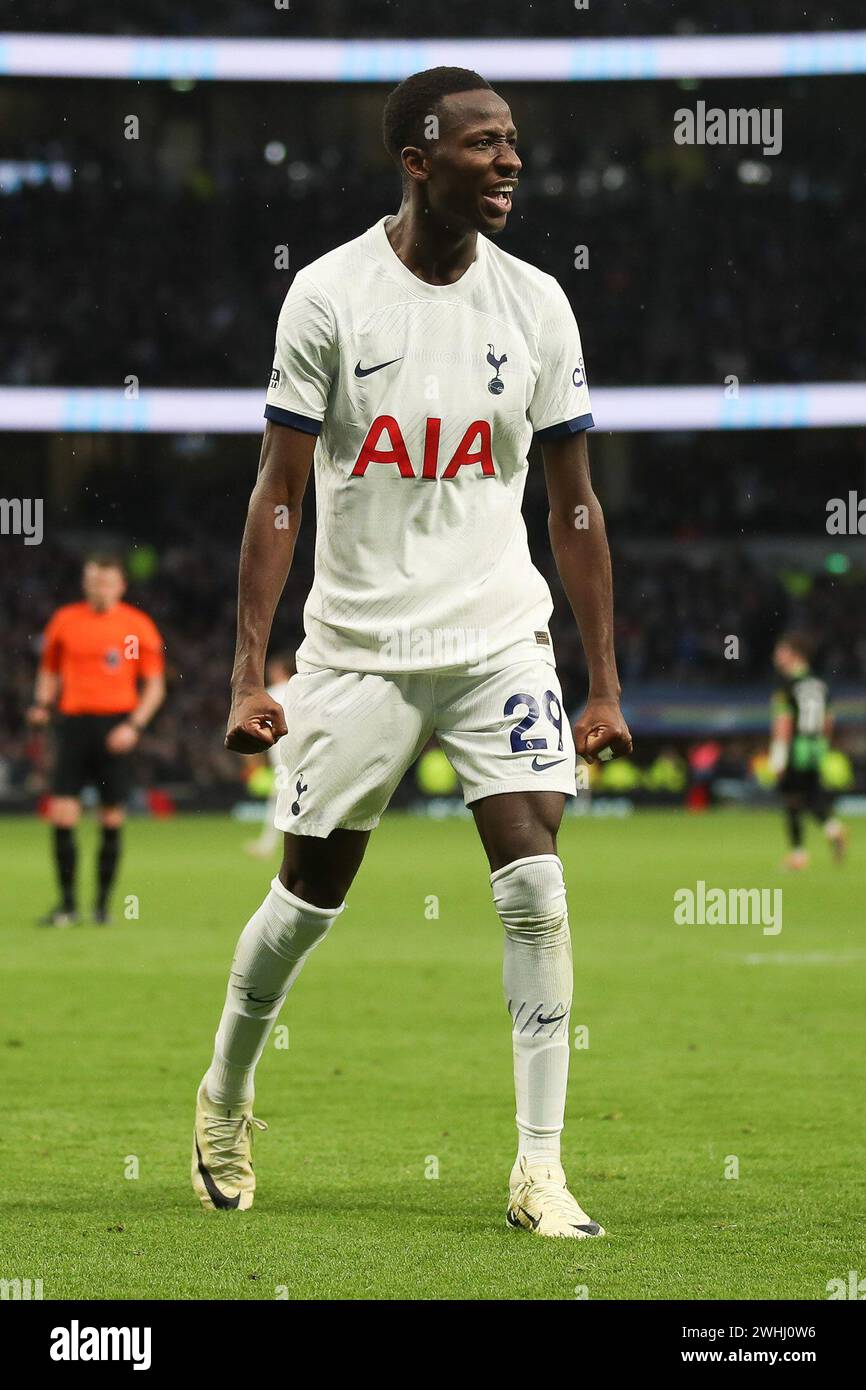 London, UK. 10th Feb, 2024. Pape Matar Sarr of Tottenham Hotspur scores ...