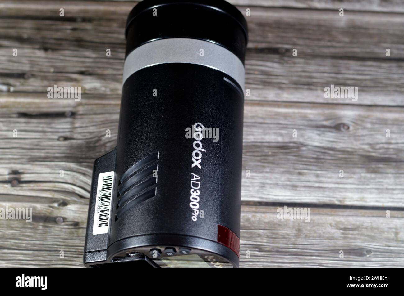Cairo, Egypt, February 9 2024: A portable Godox AD300 Pro outdoor flash ...
