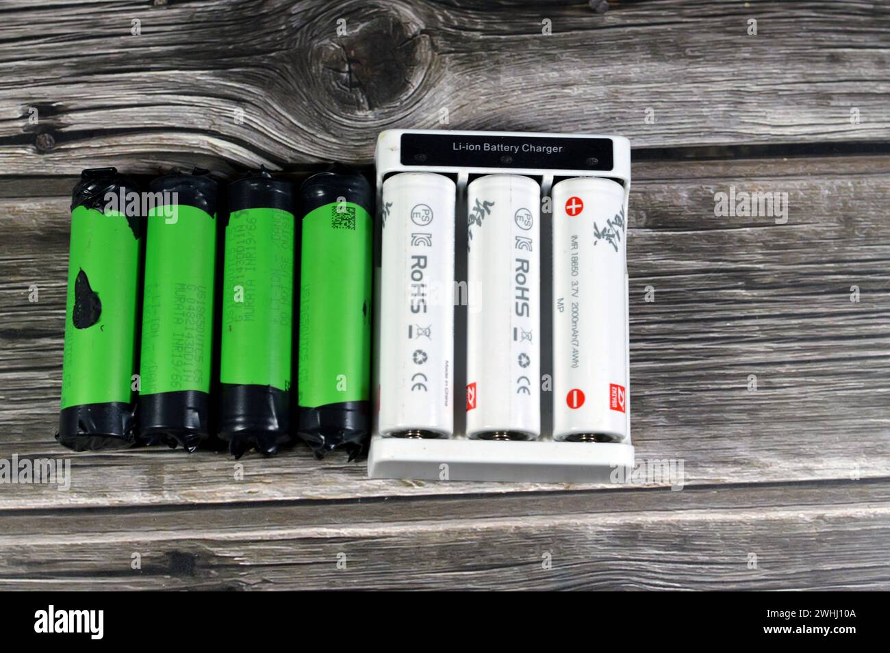 Cairo, Egypt, February 9 2024: 18650 battery pack cells, cylindrical ...