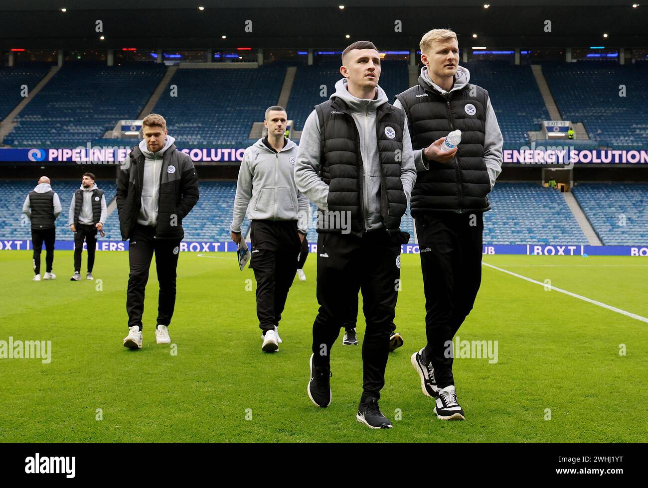 The Ayr United players inspect the pitch before the Scottish Gas ...