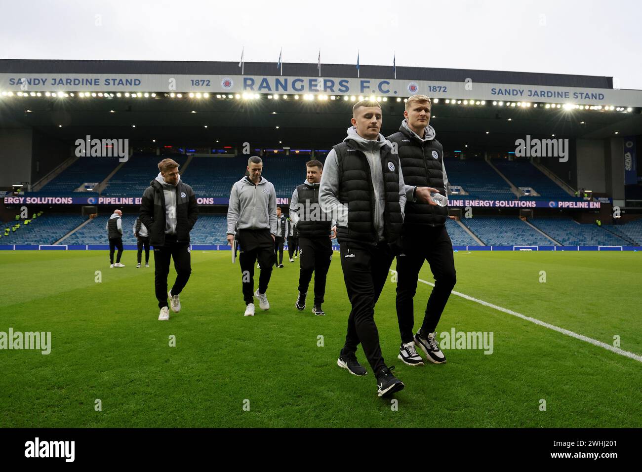 The Ayr United players inspect the pitch before the Scottish Gas ...