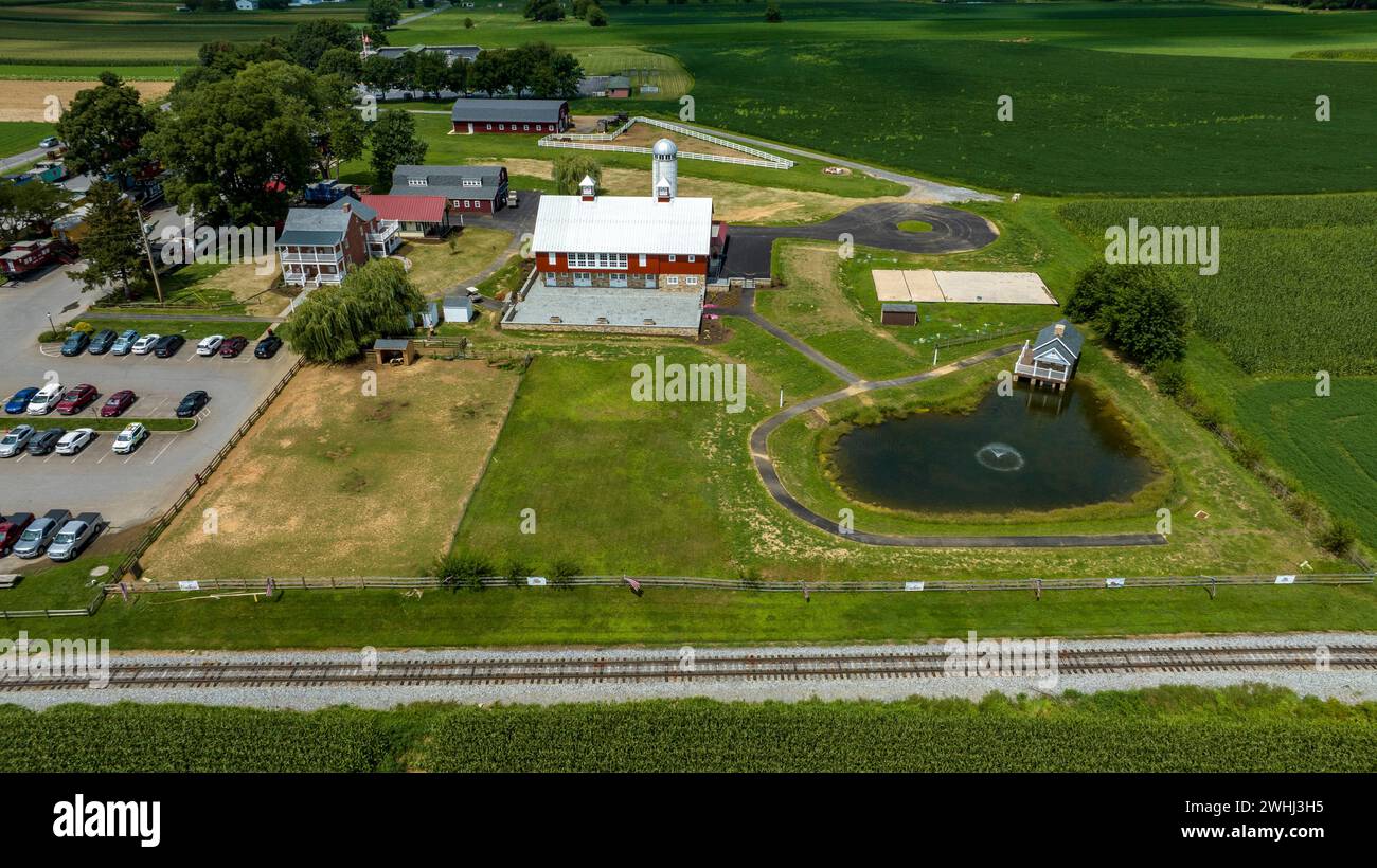 Aerial View Of A Rural Landscape Showing Multiple Red And White ...