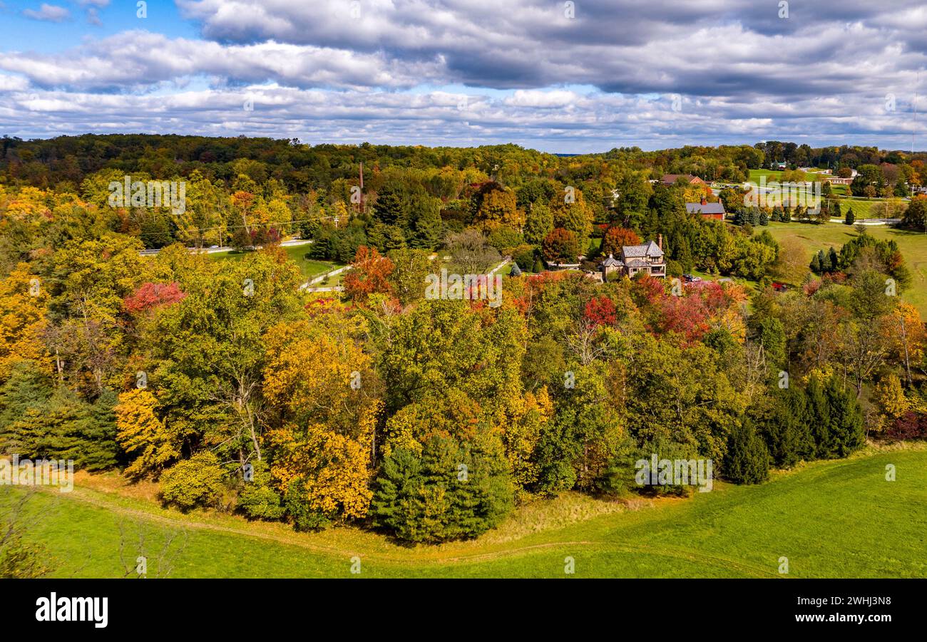 An Aerial View of a Colorful Autumn Forest on a Sunny Fall Day Stock ...
