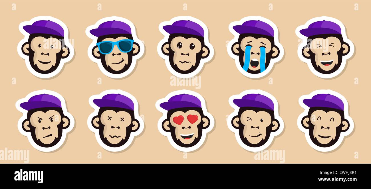 monkey head color vector stickers Stock Vector Image & Art - Alamy